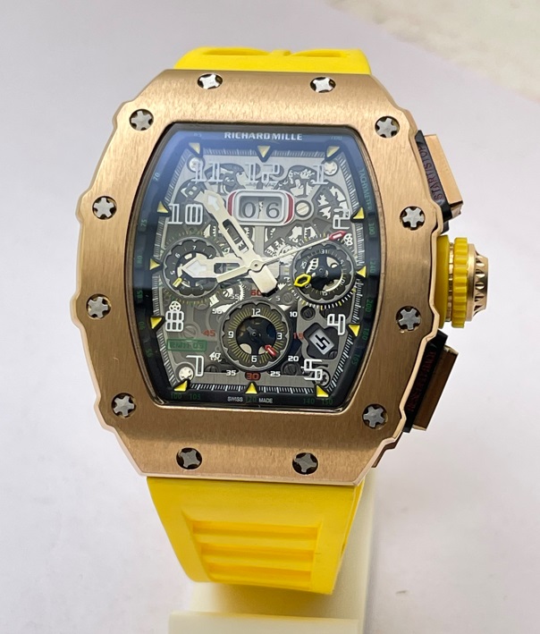 Richard Mille RM11 Rose Gold Yellow Rubber Strap Swiss Automatic Watch