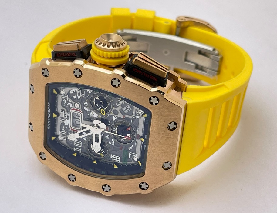 Richard Mille RM11 Rose Gold Yellow Rubber Strap Swiss Automatic Watch