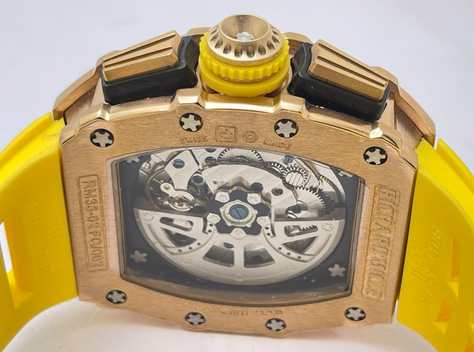 Richard Mille RM11 Rose Gold Yellow Rubber Strap Swiss Automatic Watch